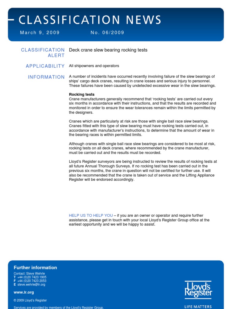 Rocking Test Classification Letter | PDF | Crane (Machine) | Bearing ...