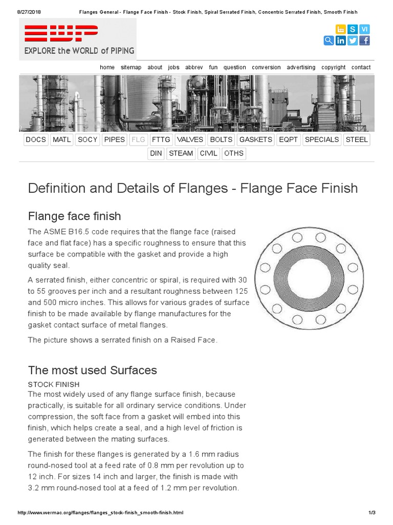 Definition and Details of Flanges - Flange Face Finish | PDF | Building ...