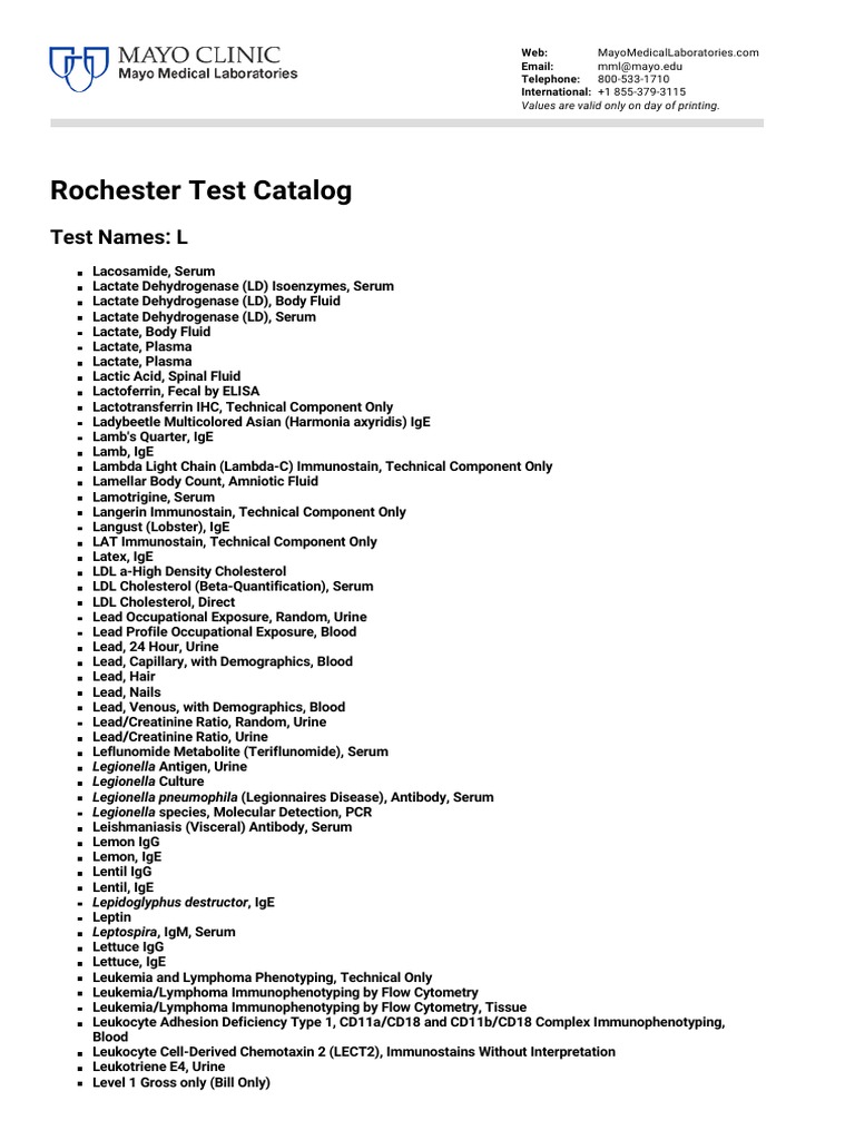 Rochester Test Catalog | PDF | Blood Plasma | Antibody
