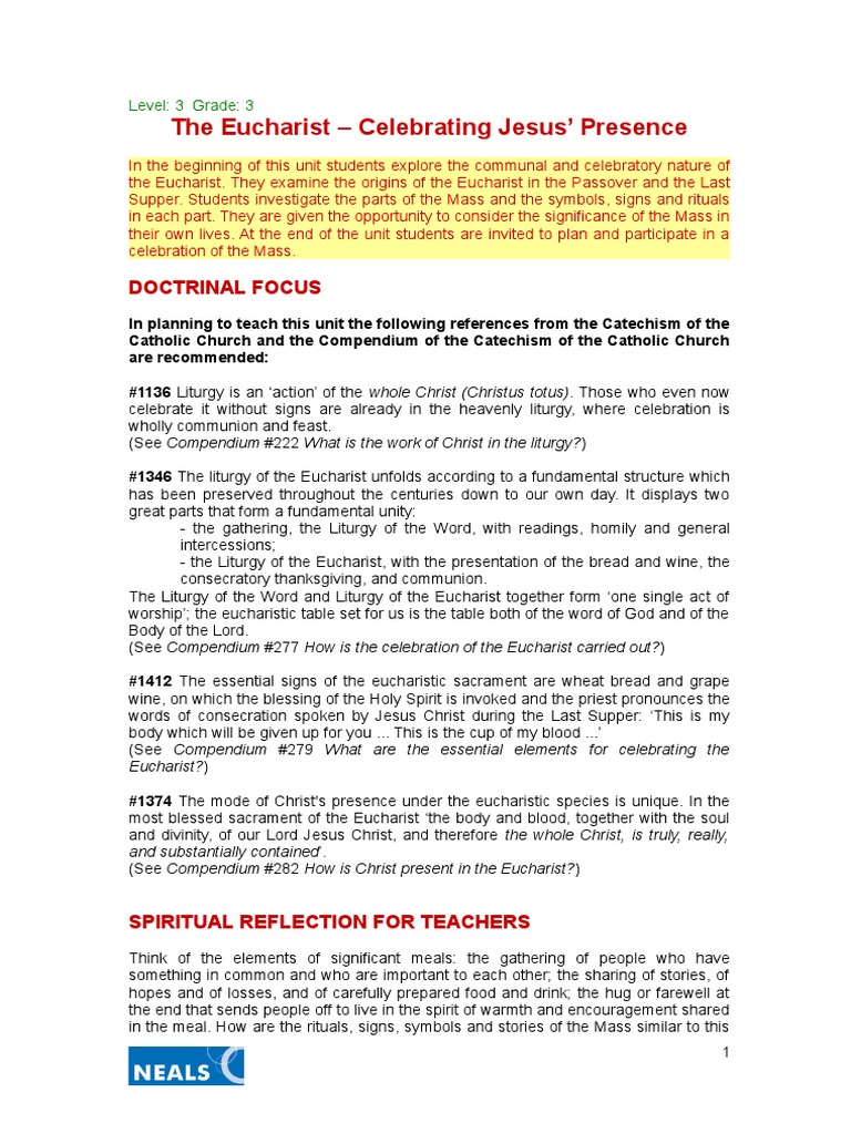 The Eucharist - Celebrating Jesus' Presence: Doctrinal Focus | PDF ...
