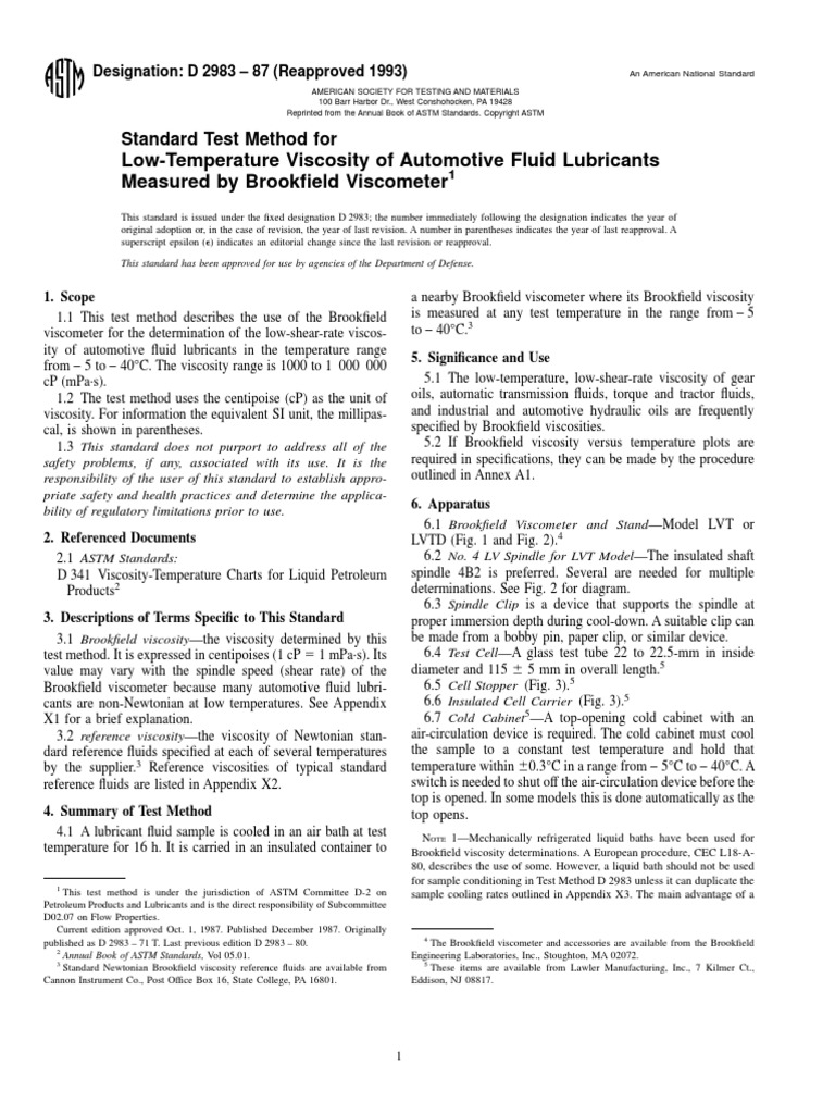 Low-Temperature Viscosity of Automotive Fluid Lubricants Measured by Brookfield Viscometer ...