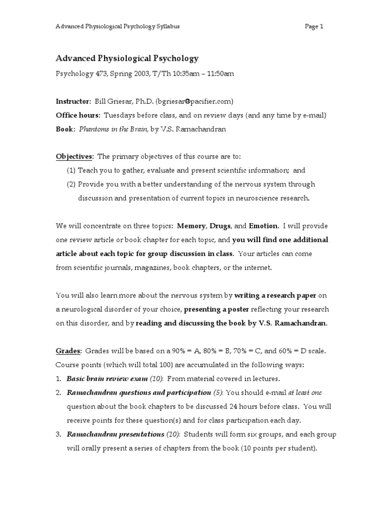 Advanced Physiological Psychology Syllabus | PDF | Long Term ...