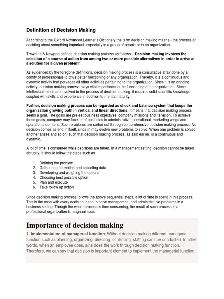 Definition of Decision Making | PDF | Decision Making | Emergence