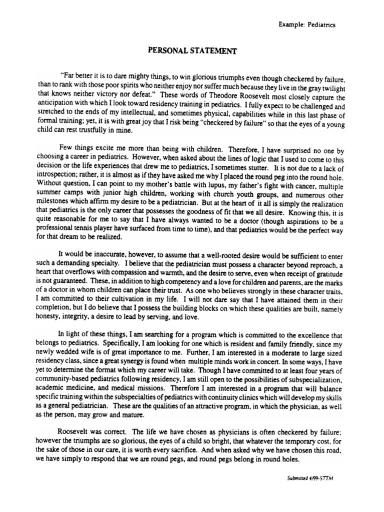 Pediatrics Personal Statement | PDF | Pediatrics | Residency (Medicine)