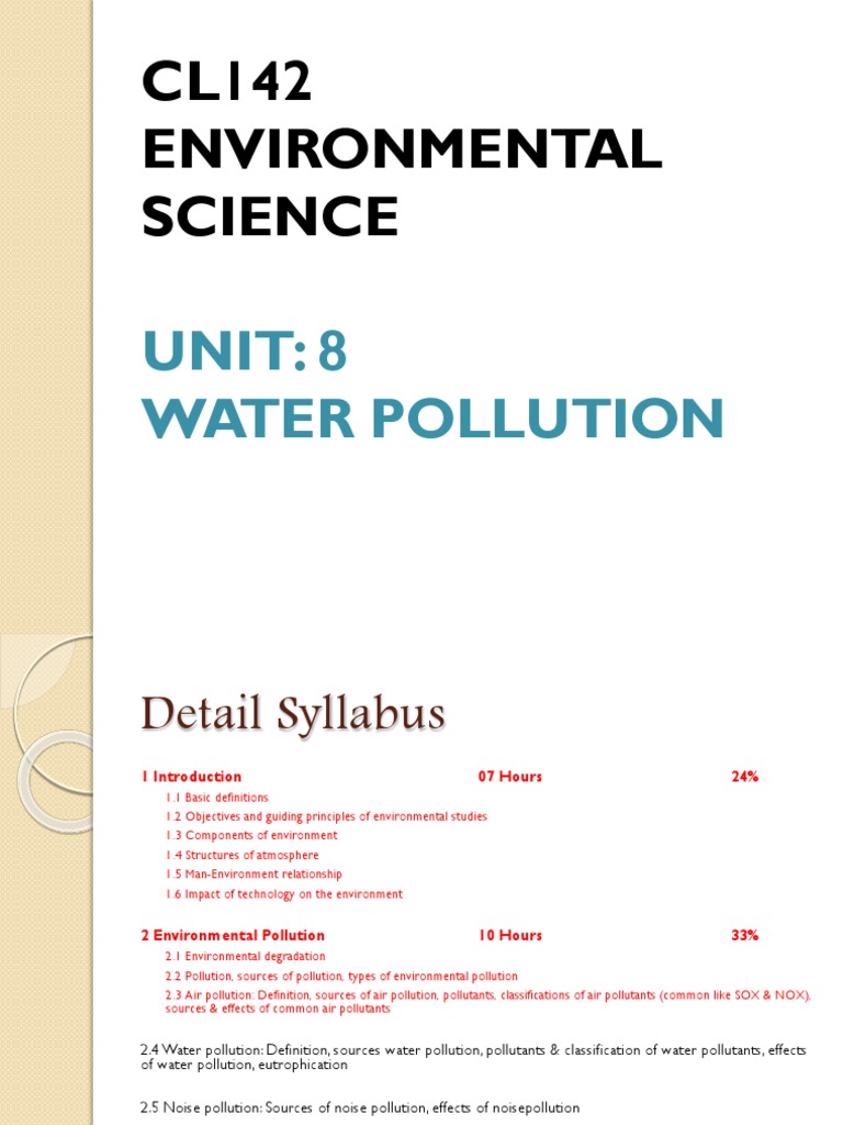 CL142 Environmental Science: Unit: 8 Water Pollution | PDF ...