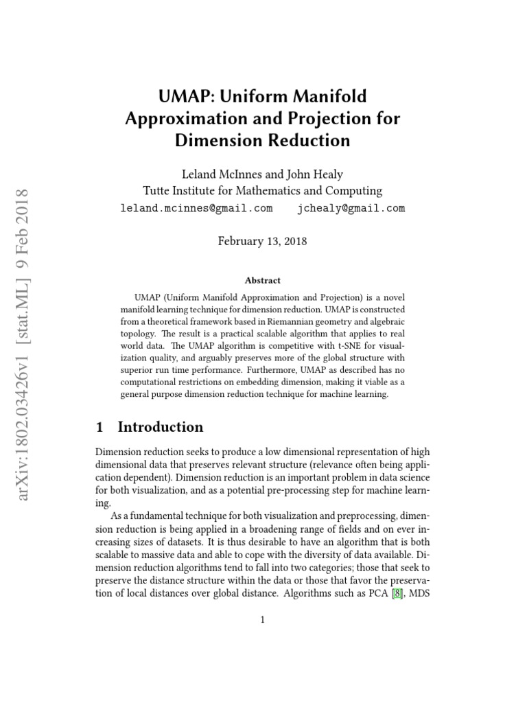 UMAP: Uniform Manifold Approximation and Projection For Dimension ...