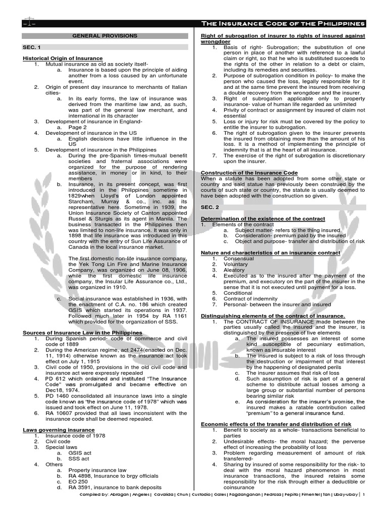 The Insurance Code of The Philippines | PDF | Subrogation | Insurance