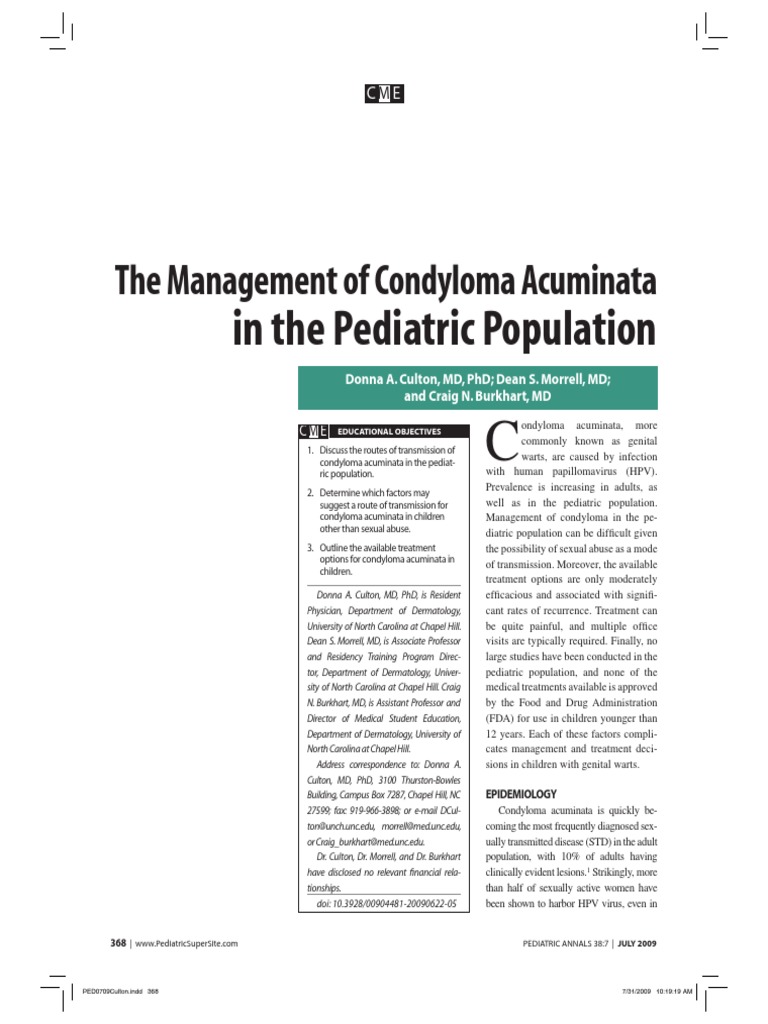 Management of Condyloma Acuminata PDF | PDF | Medical Specialties ...