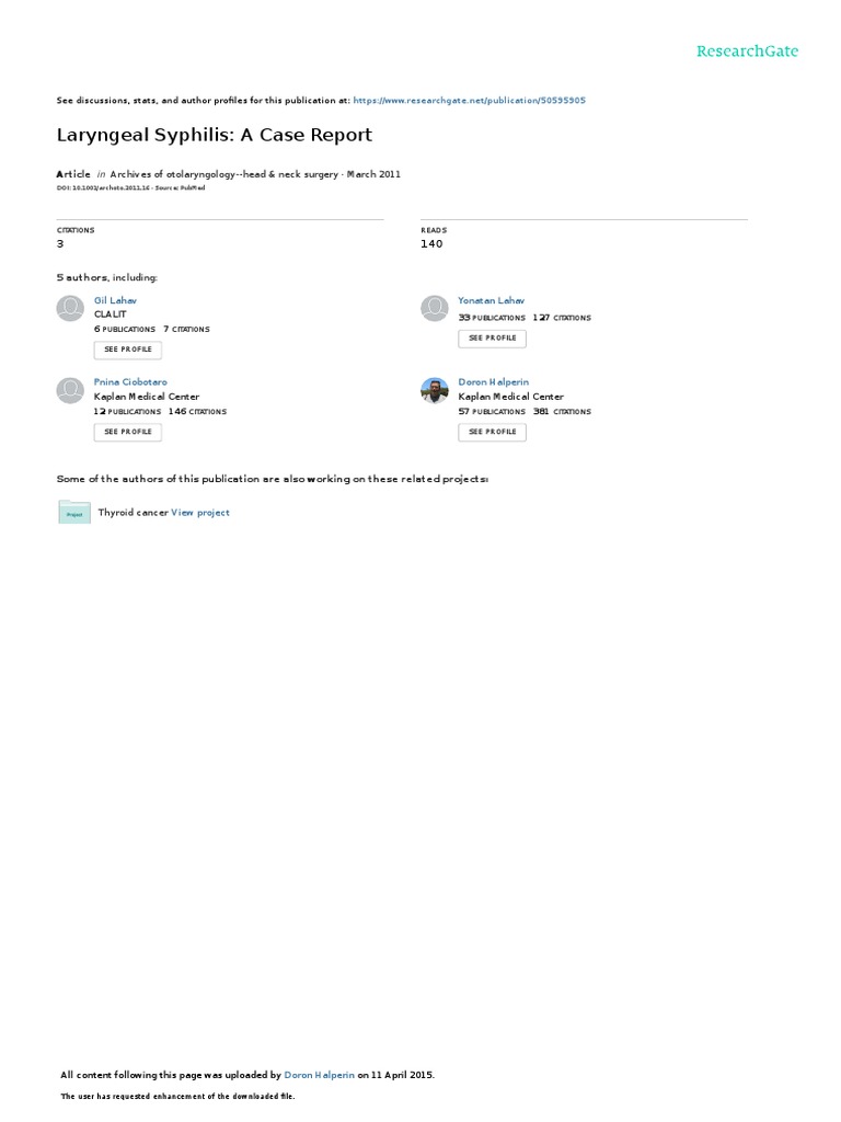 Laryngeal Syphilis A Case Report PDF | PDF | Immunology | Epidemiology