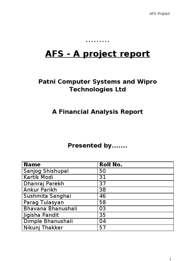 AFS - A Project Report: Patni Computer Systems and Wipro Technologies LTD | PDF