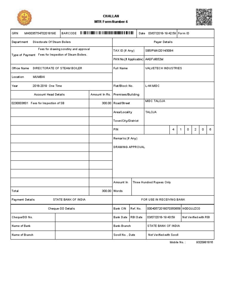 Challan MTR Form Number-6 | PDF | Payments | Banking