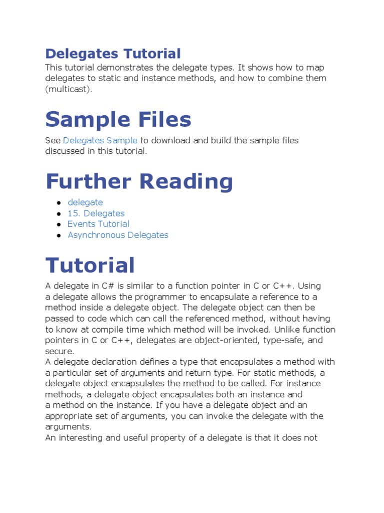 Sample Files Delegates Tutorial Pdf Method Computer Programming Interface Computing