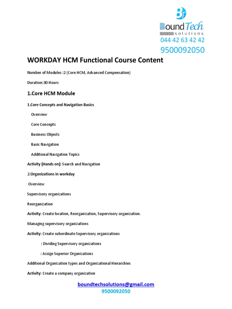 WORKDAY HCM Functional Course Content | PDF | Business Process | Employment