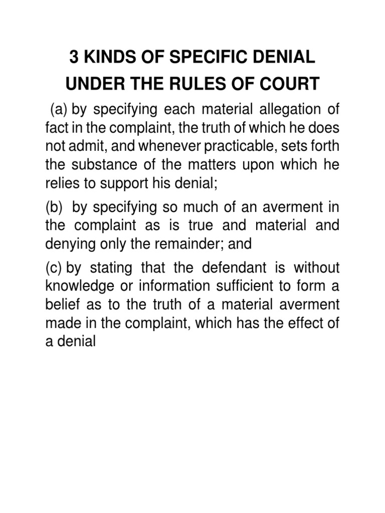 3 Kinds of Specific Denial Under The Rules of Court | PDF