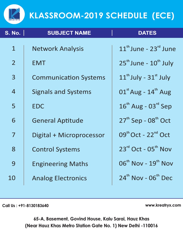 Klassroom-2019 Schedule (Ece) : S. No. Subject Name Dates | PDF
