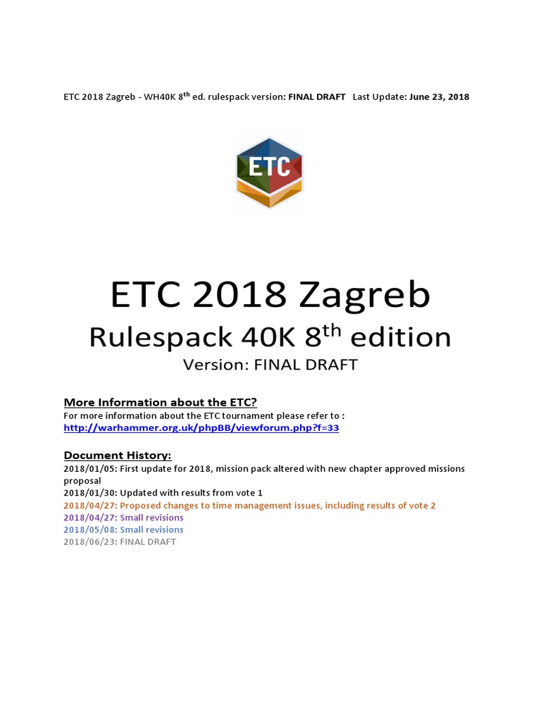 ETC 2018 Zagreb: Rulespack 40K 8 Edition | PDF | Time | Internet Forum