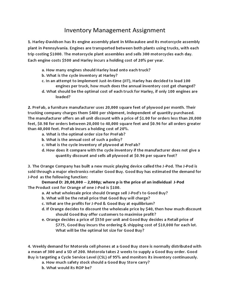 Inventory Management Assignment | PDF | Harley Davidson | Inventory