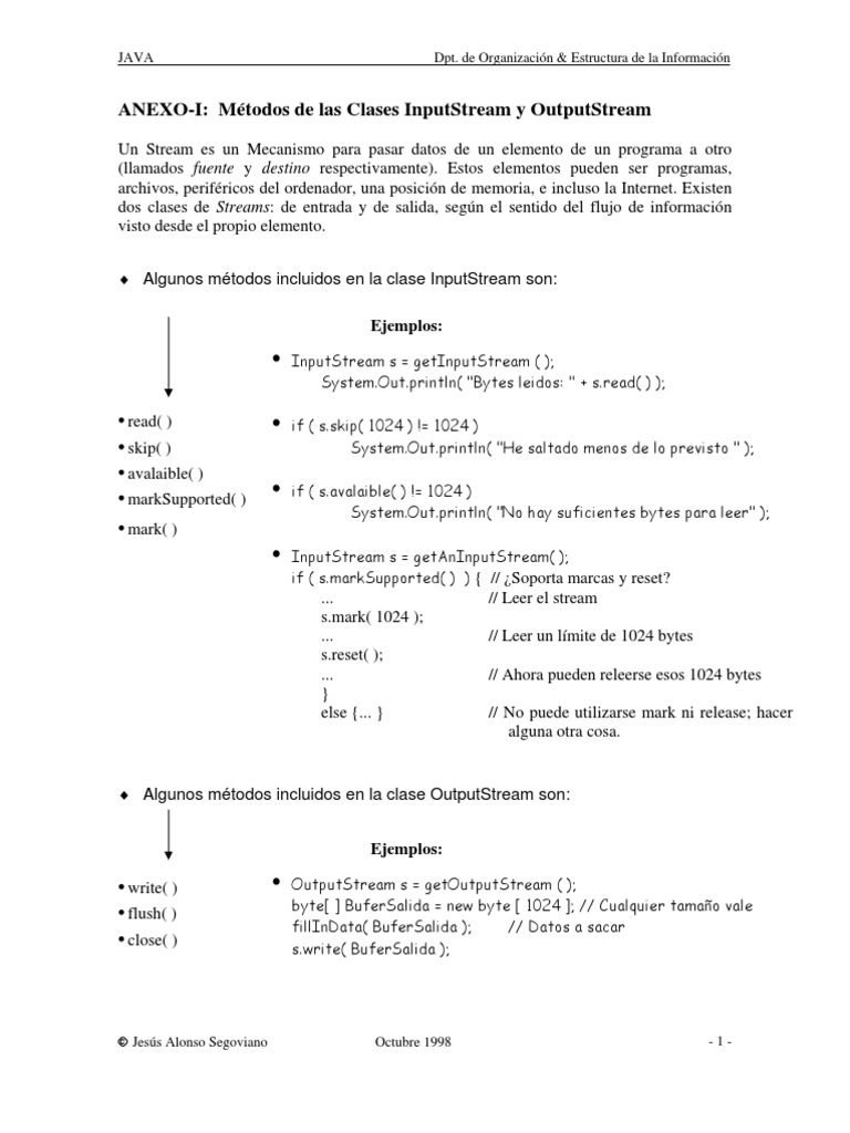 InputStream OutputStream | PDF | Byte | Java (lenguaje de programación)