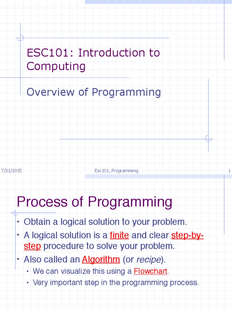 ESC101: Introduction To Computing: Overview of Programming | PDF | Algorithms | C (Programming ...