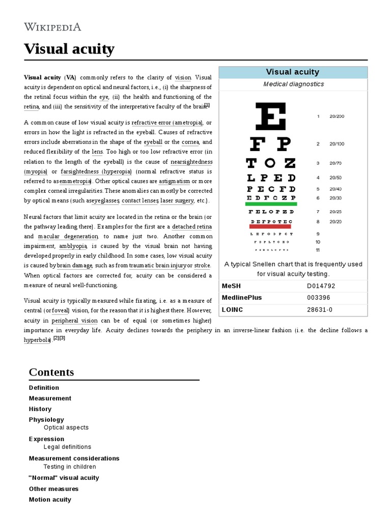Visual Acuity PDF | PDF | Visual Acuity | Visual System