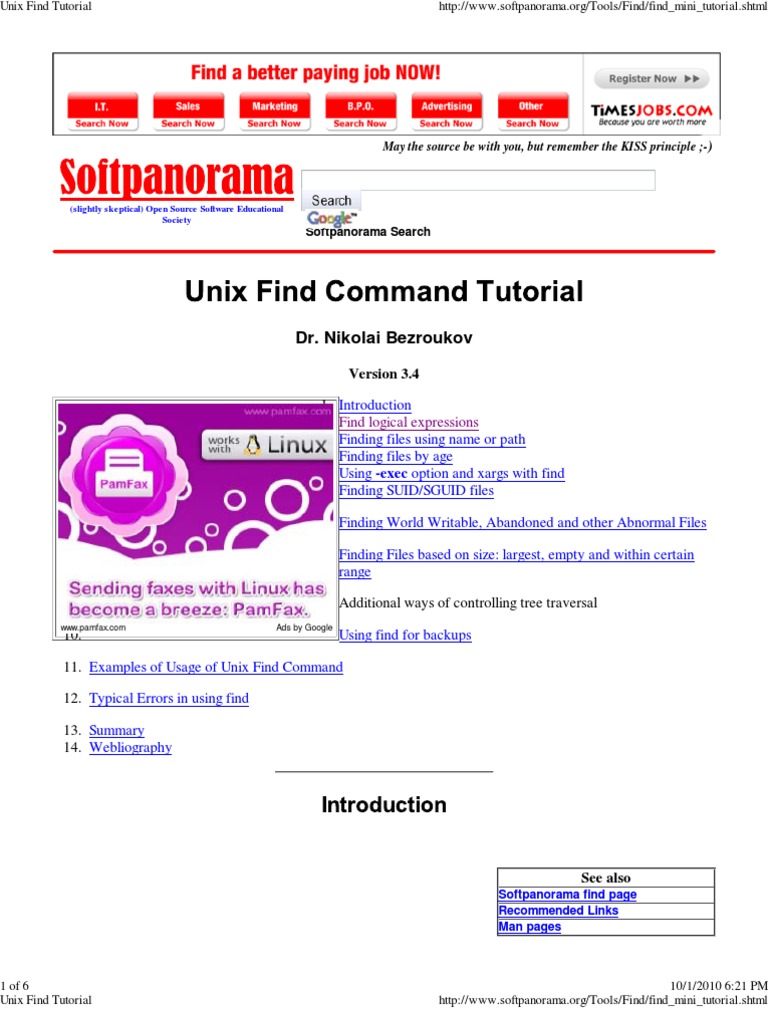 Unix Find Tutorial | PDF | Regular Expression | File System
