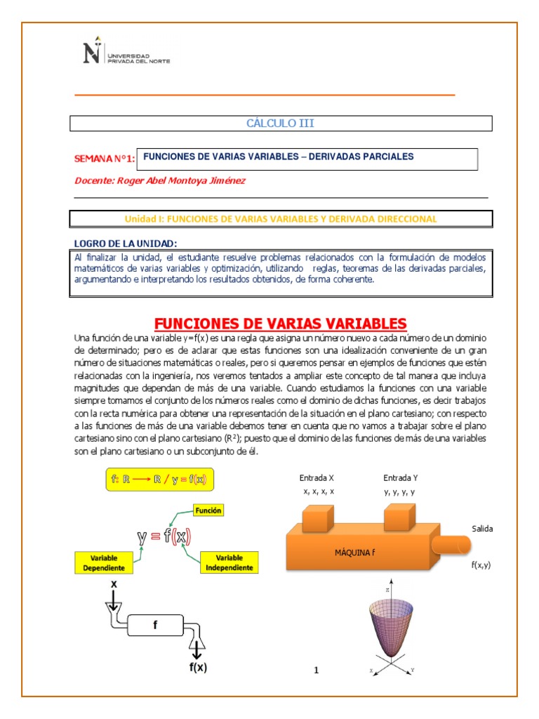 Unidad I: Funciones de Varias Variables Y Derivada Direccional | PDF | Función (Matemáticas ...