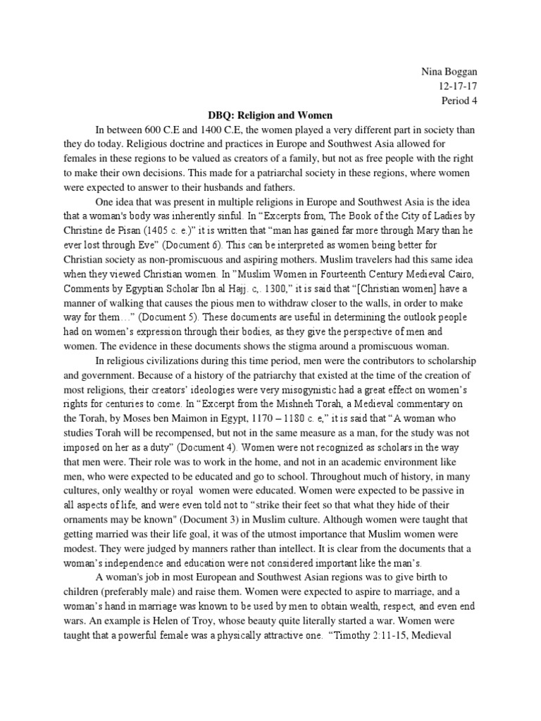 DBQ: Religion and Women | PDF | Torah | Marriage