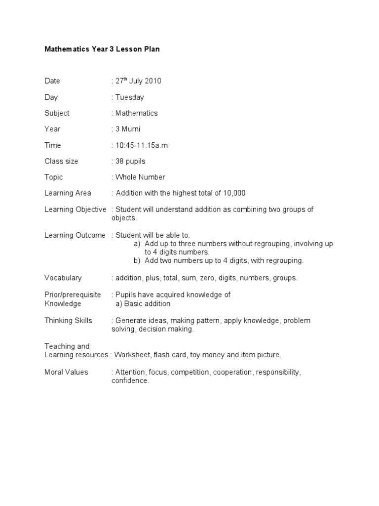 Mathematics Lesson Plan | PDF | Lesson Plan | Teachers