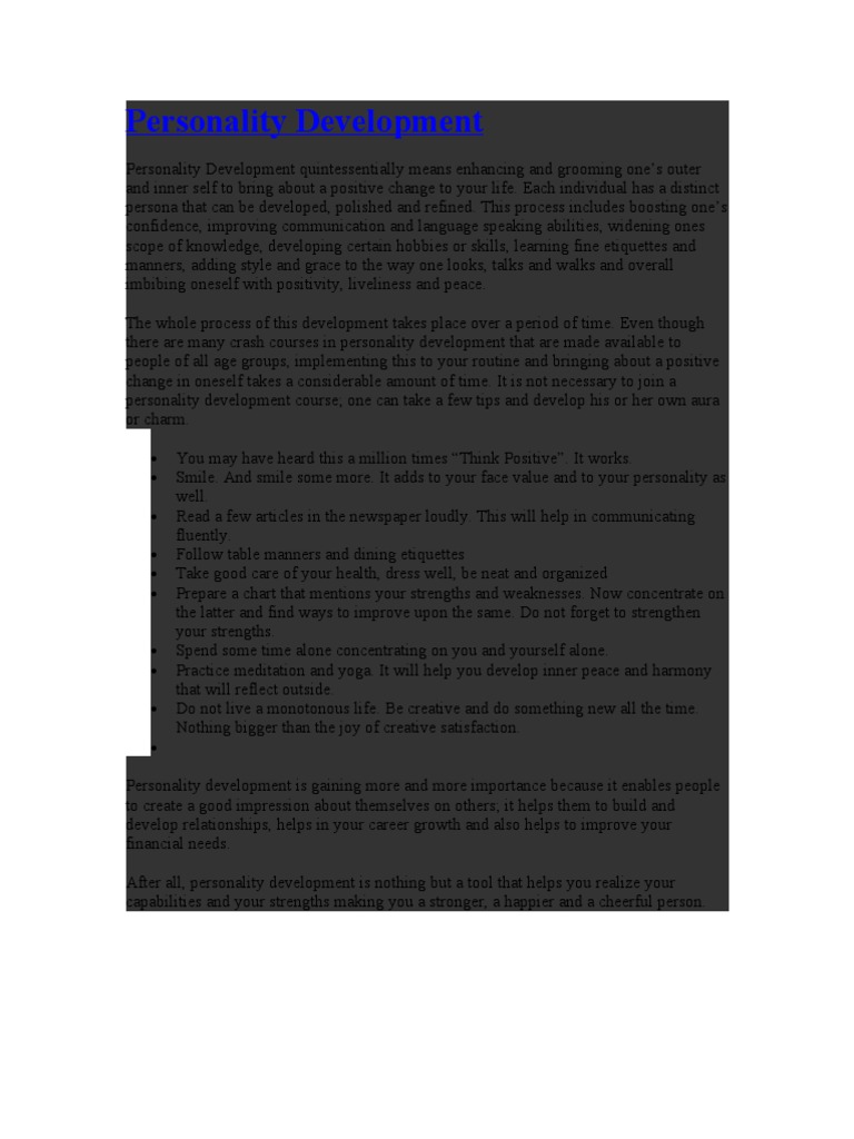 Personality Development | PDF | Id | Personality Type