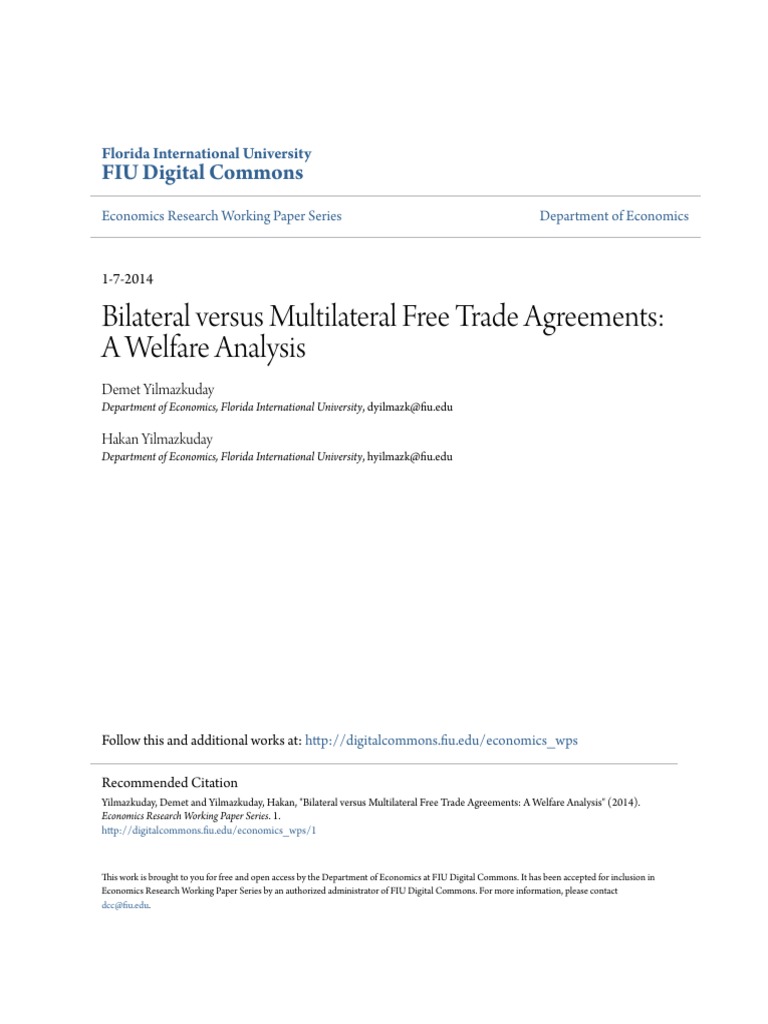 Bilateral Versus Multilateral Free Trade Agreements: Exploring ...