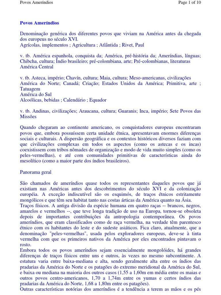 Povos Ameríndios | PDF | Povos indígenas das Américas | América Central
