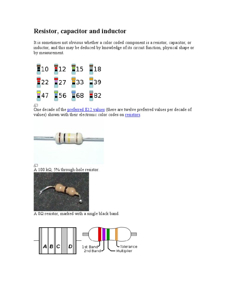 Resistor, Capacitor and Inductor: Preferred E12 Values Resistors | PDF ...