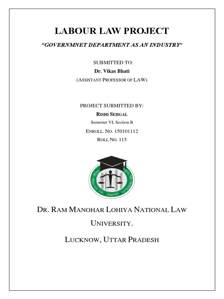 Labour Law Project: D - R M L N L U - L, U P | PDF | Sovereignty ...