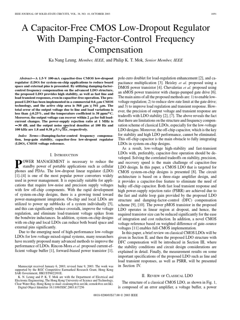 A Capacitor-Free CMOS Low-Dropout Regulator With Damping-Factor-Control ... A Capacitor-Free CMOS Low-Dropout Regulator With Damping-Factor-Control ...