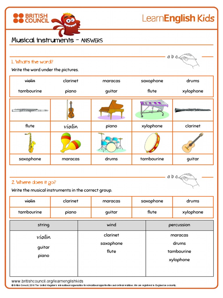 Musical Instruments - : Answers | PDF | Musical Instruments | Violin