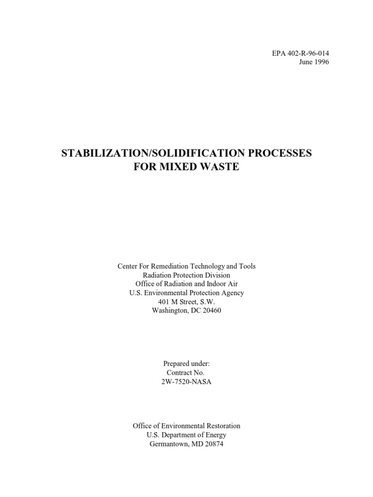 Stabilization/Solidification Processes For Mixed Waste | PDF | Resource ...
