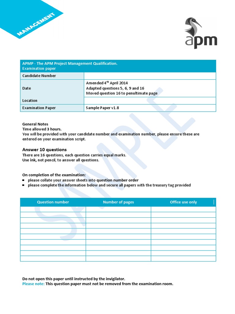 APMP - The APM Project Management Qualification.: Examination Paper ...