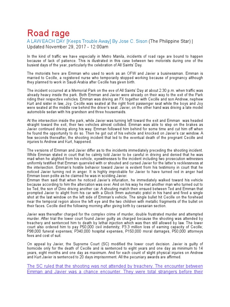 Road Rage: A LAW EACH DAY (Keeps Trouble Away) by Jose C. Sison | PDF ...