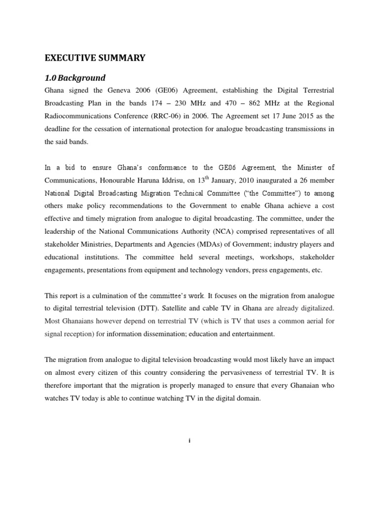 EXECUTIVE SUMMARY-Digital Broadcasting Report | PDF | Set Top Box ...