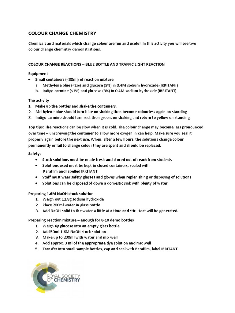 Colour Change Chemistry | PDF | Chemical Substances | Chemistry