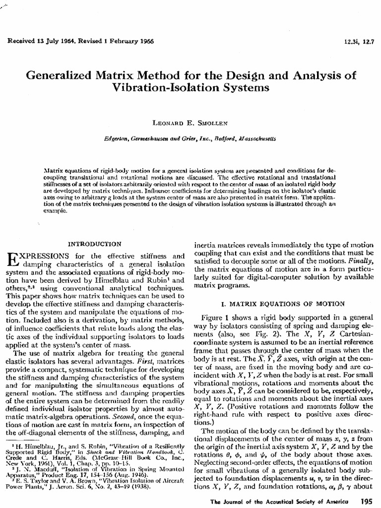 Generalized Matrix Method For The Design and Analysis of Vibration ...