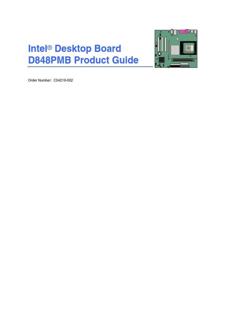 Intel Desktop Board D848PMB Product Guide: Order Number: C54219-002 | PDF | Usb | Bios