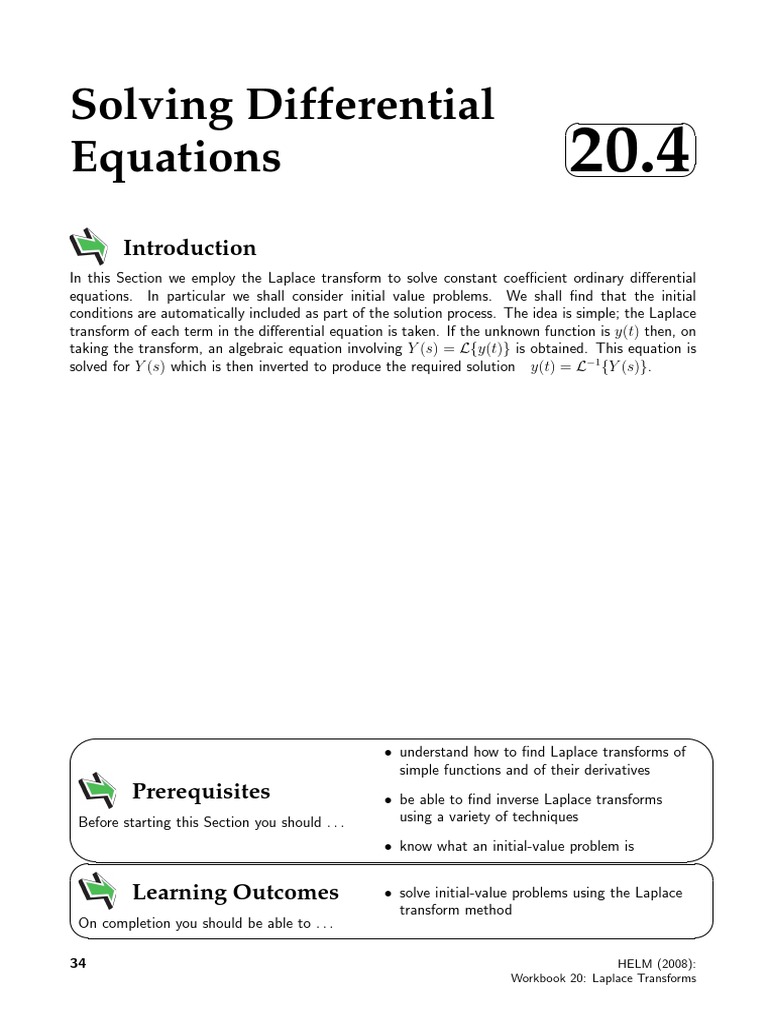 Solving Differential Equations | PDF | Laplace Transform | Ordinary Differential Equation