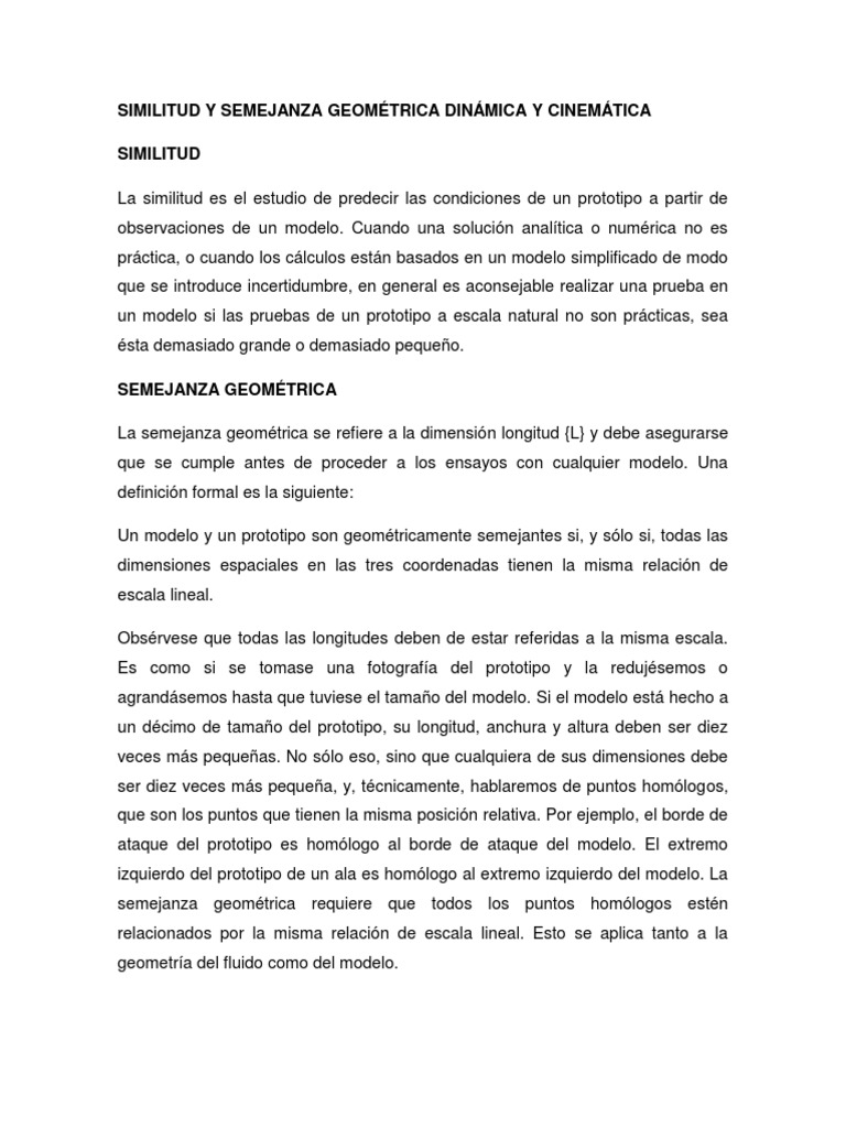 Similitud y Semejanza en Modelos | PDF | Cinemática | Dinámica (Mecánica)