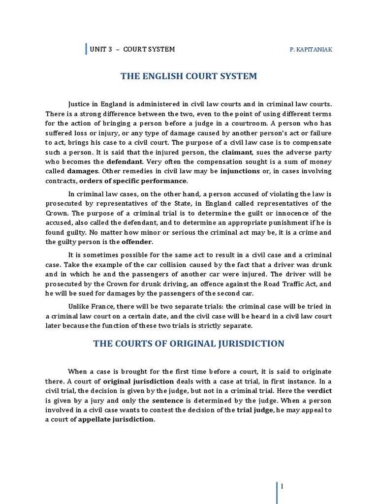 An Overview of the English Court System and Courts of Original ...