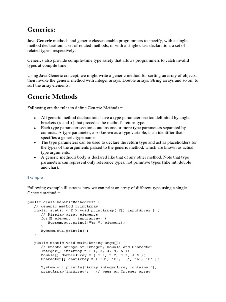 Generics:: Example | PDF | Method (Computer Programming) | Parameter ... Generics:: Example | PDF | Method (Computer Programming) | Parameter ...
