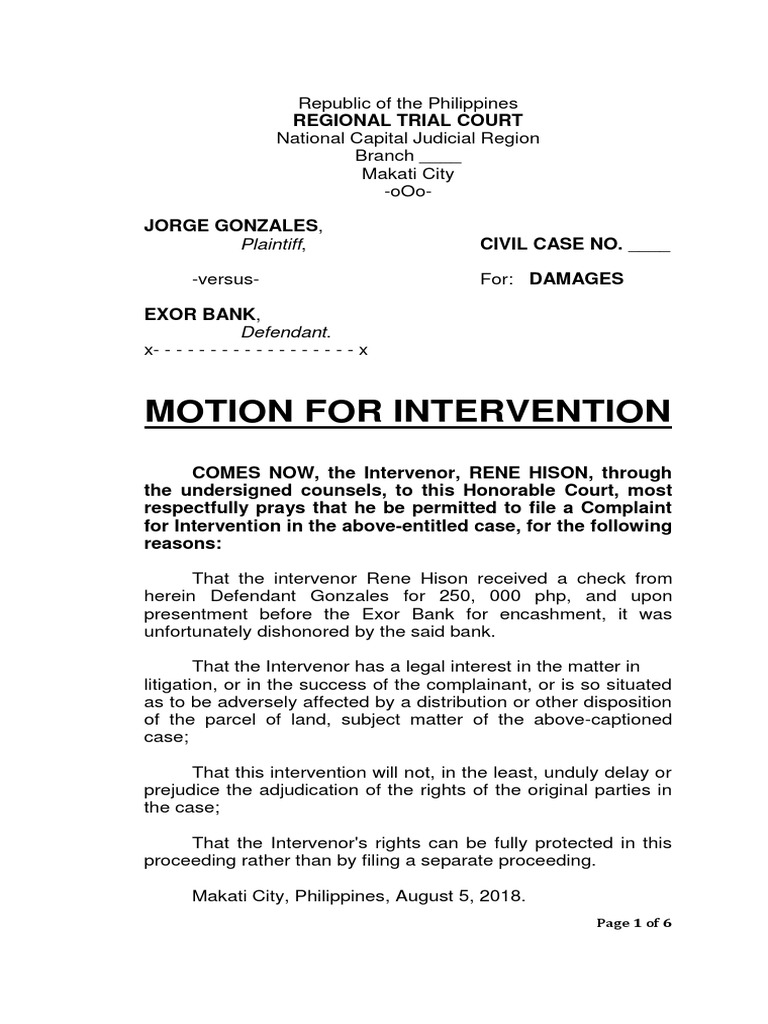 Motion | PDF | Intervention (Law) | Lawsuit