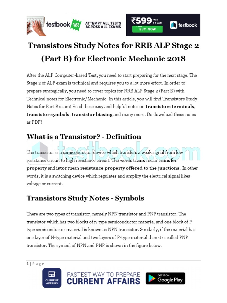 RRB ALP Stage 2 Transistor Notes | PDF | Bipolar Junction Transistor ...