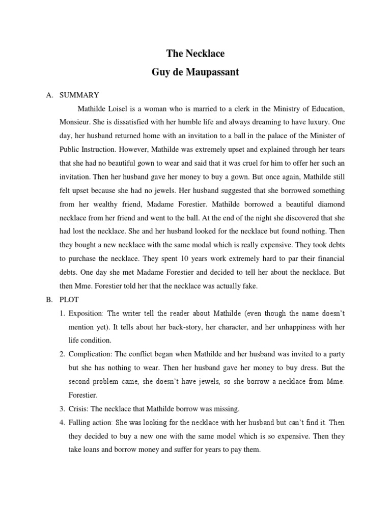 The Necklace Summary - Woman's Dream Ruins Her Life | PDF
