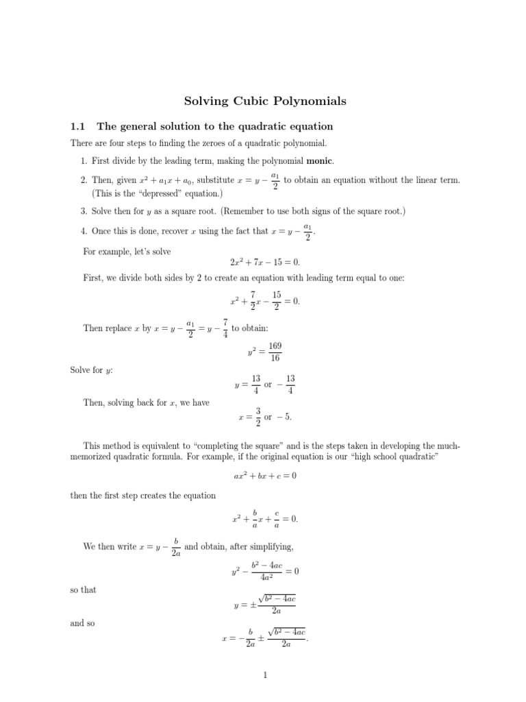Solving Cubic Polynomials: An Overview of Cardano's Method and Its ...